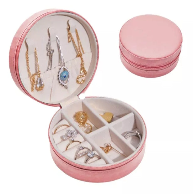 Mini Joyero de viaje rosa circular