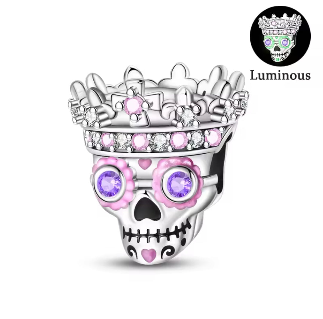 Charm catrina calavera con corona de plata s925